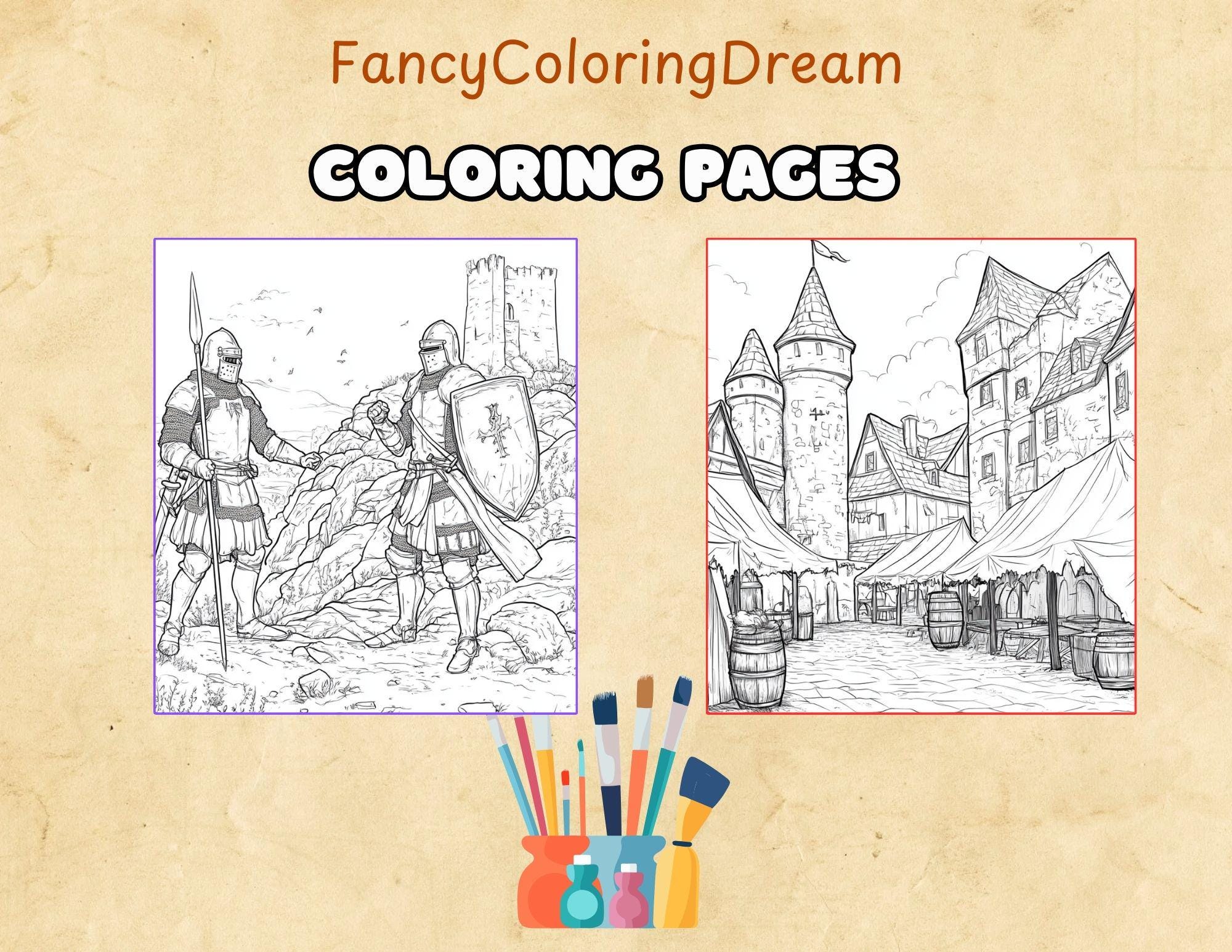 10 Medieval Knights and Castles Coloring Images and 1 town Fair Word ...