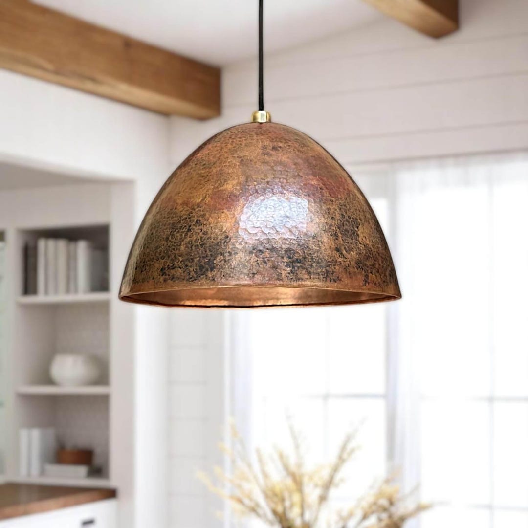 Rustic Copper Pendant Lamp Shade - Oval Copper Kitchen Island Light ...