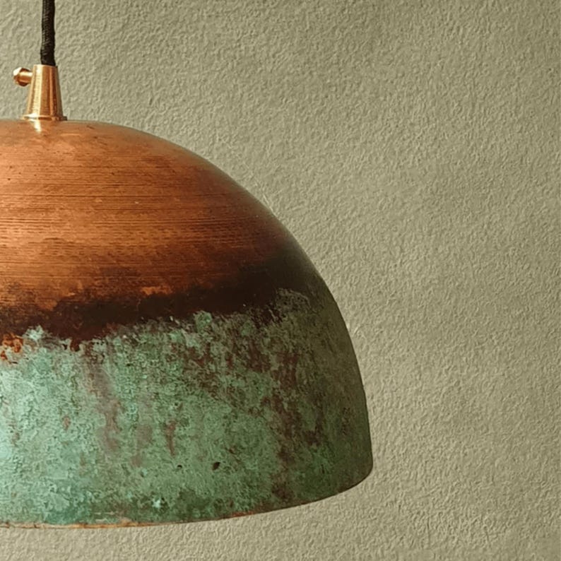 Copper Farmhouse Pendant Light, Patina Copper Hanging Light Fixture ...