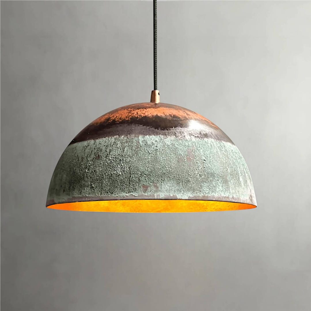 Oxidized Copper Pendant Lamp Shade, Handcrafted Rustic Copper Kitchen ...