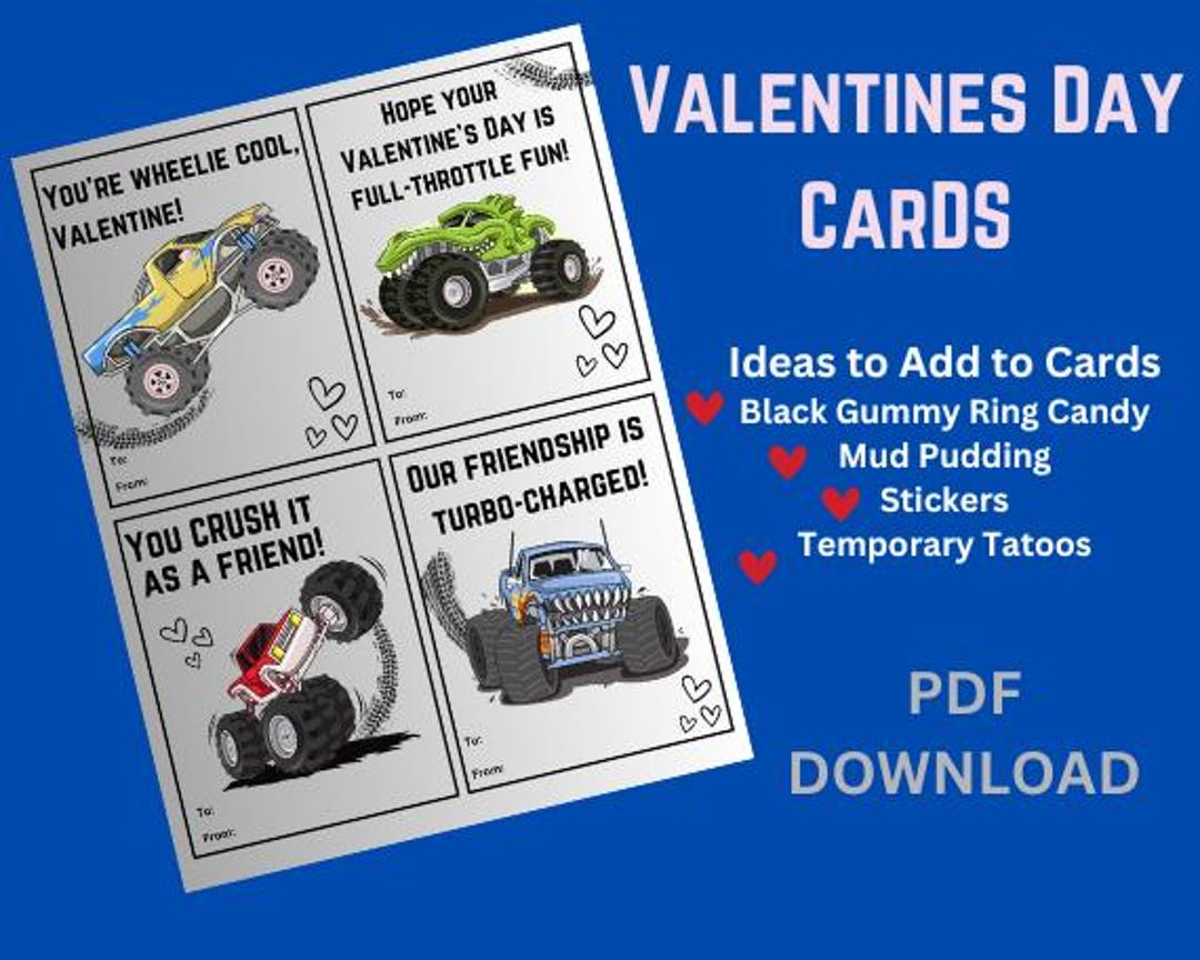 Valentines Day Cards, Trucks, Monster, Big Trucks, Cute Cards for Boys ...