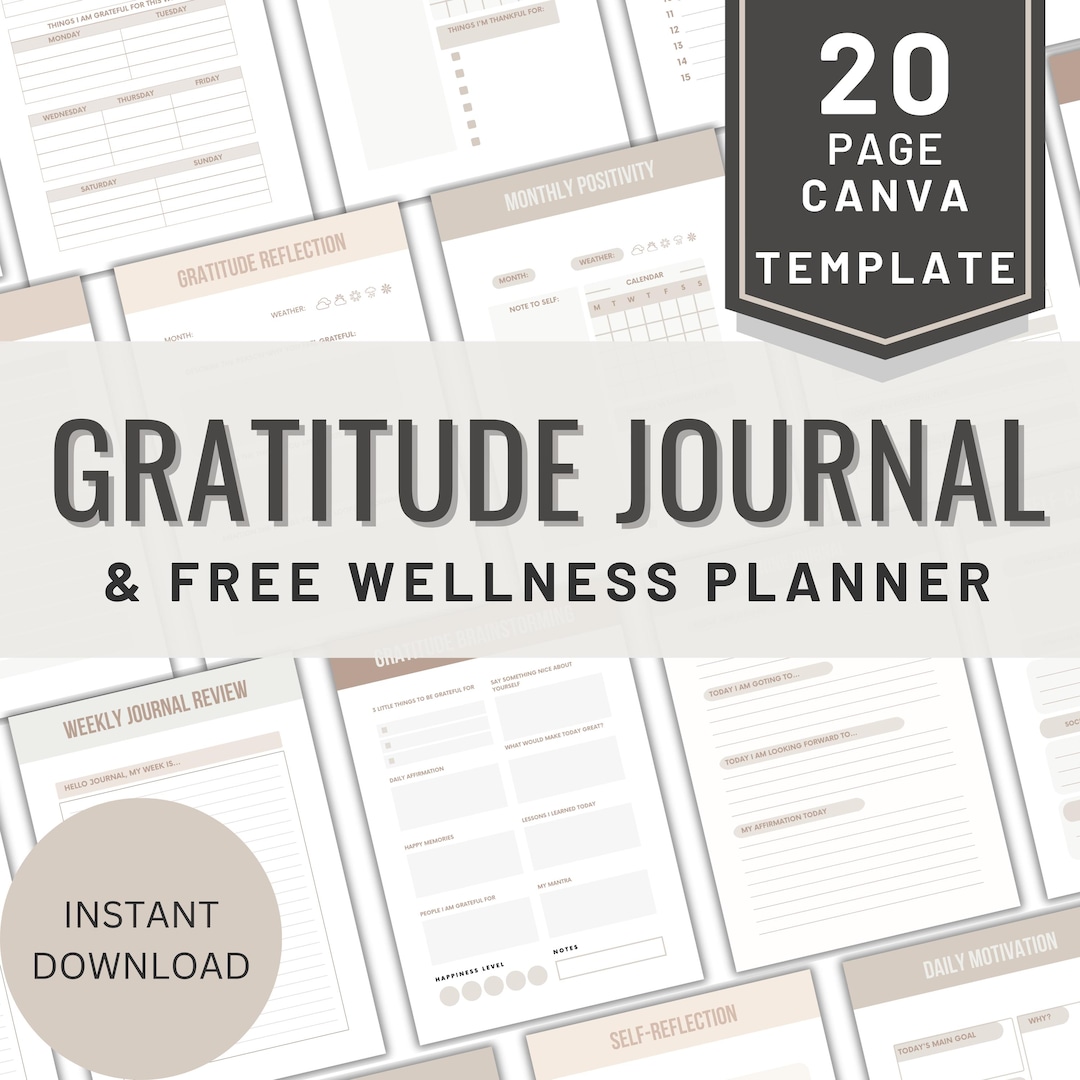 Gratitude Journal Canva Template Thankfulness Journal Printable Mental ...