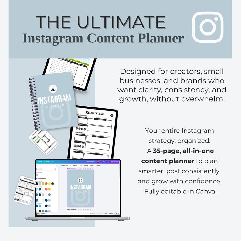 Instagram Content Planner Canva Template Social Media Planner for Small ...