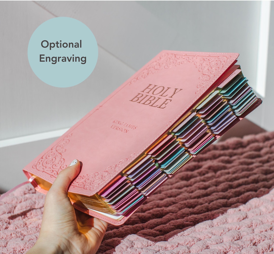 Pink Leather Bible KJV Bible for Women Tabbed Christian Bible Faux ...