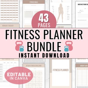 Digital Fitness Planner Editable Canva Template for Workout Log Tracker ...