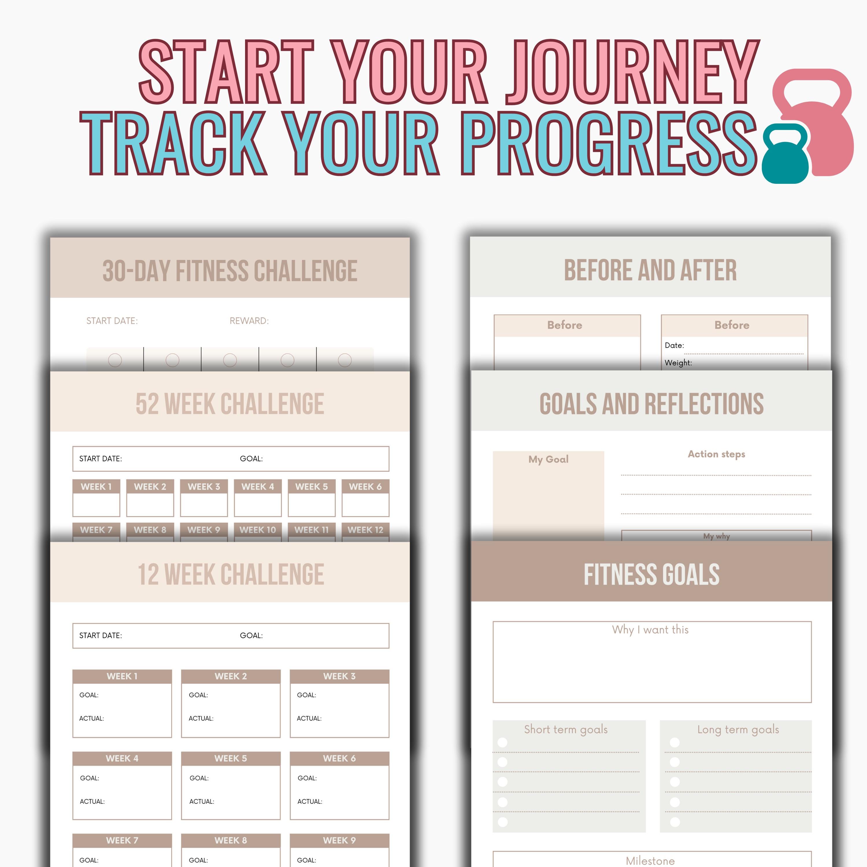 Digital Fitness Planner Editable Canva Template for Workout Log Tracker ...