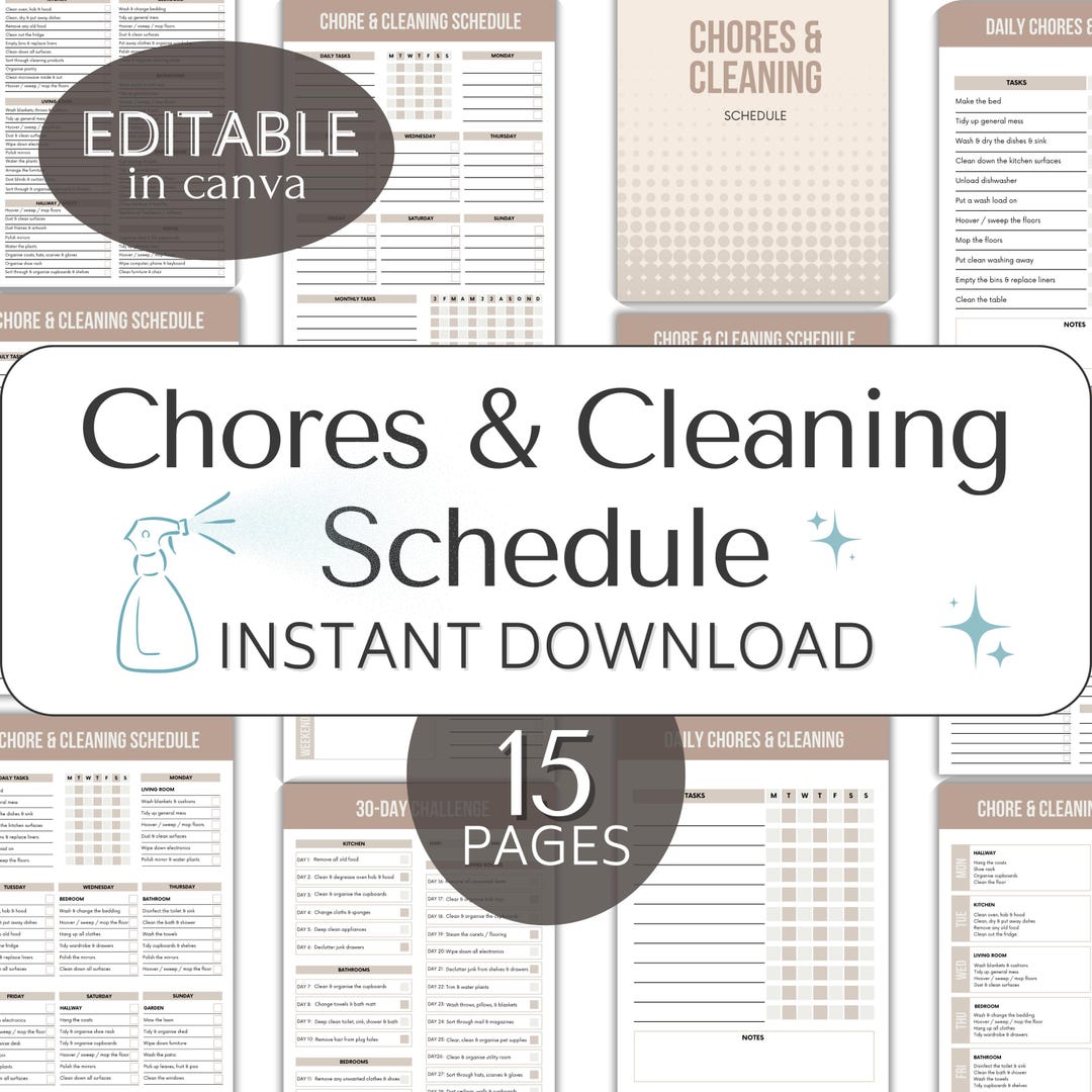 Editable Cleaning Schedule Template Weekly Chore Chart Organizational ...