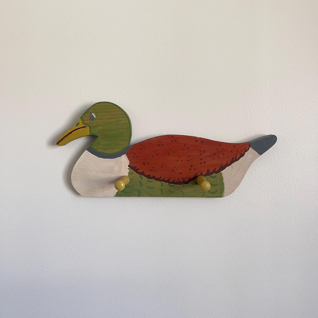 Hand-painted Mallard Duck Wall Hook – Rustic Wooden Double Hook for ...