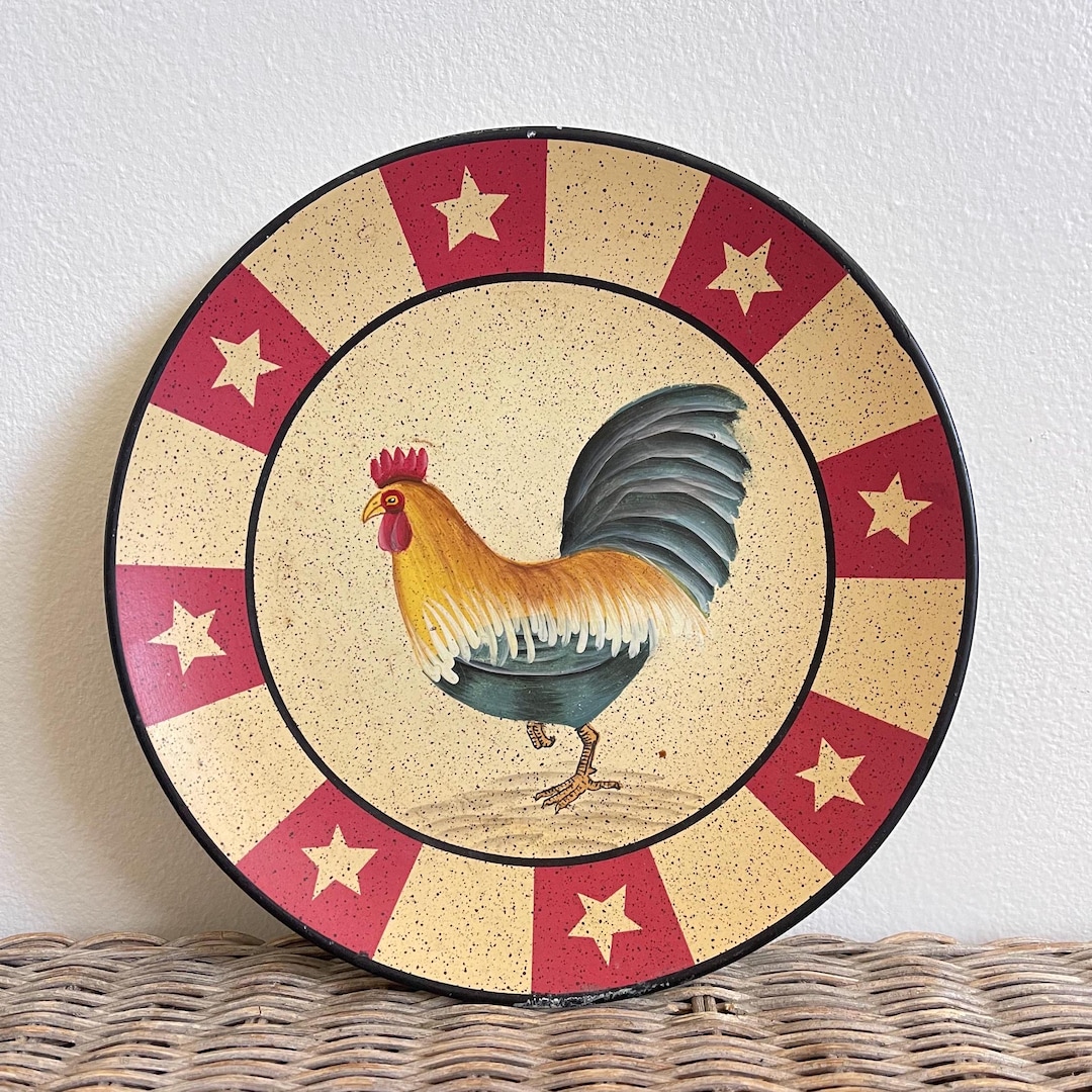 Vintage Rooster Plate: 8" Star Border Farmhouse Kitchen Decor - Etsy
