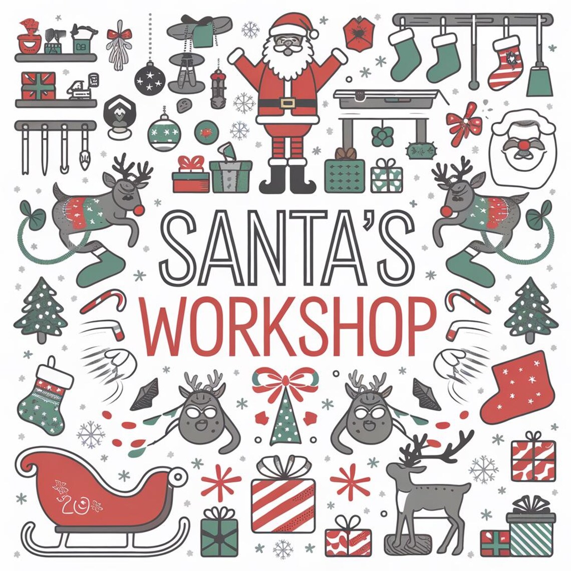 Santa's Workshop Doodle Art for Kids - Holiday Coloring Pages ...