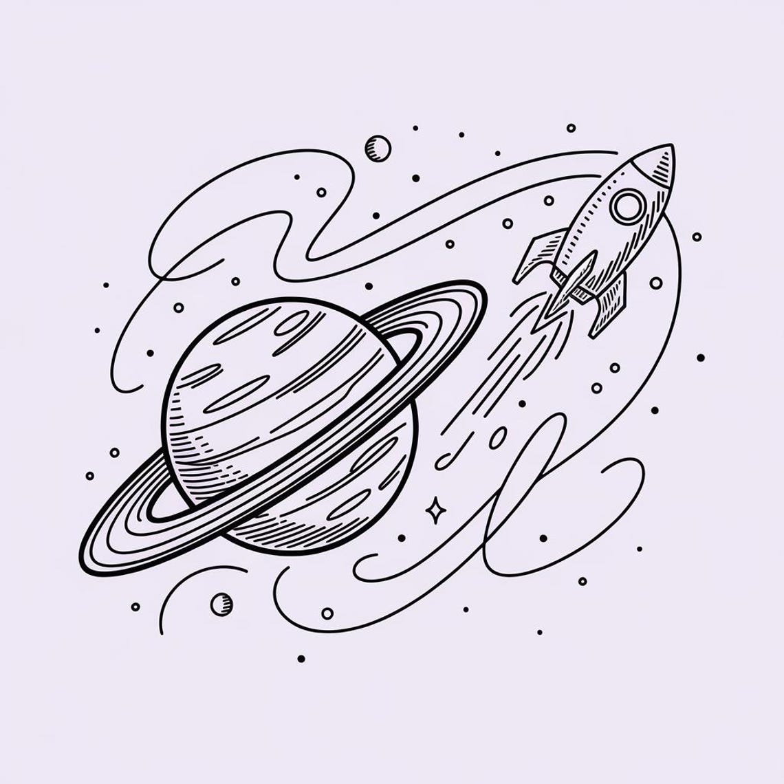 Rocket Doodle Art, Kids Coloring Pages, Space Art, Whimsical Rocket ...
