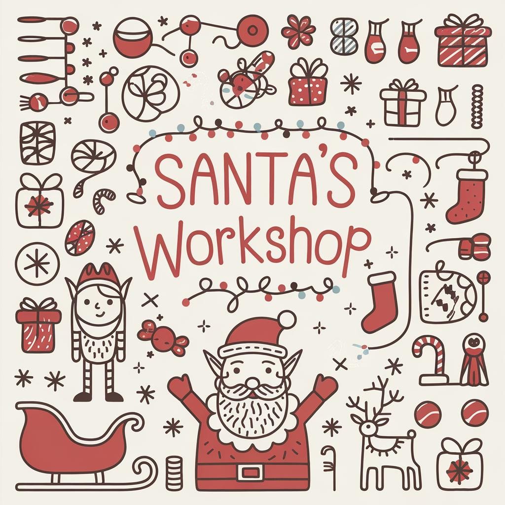 Santa's Workshop Doodle Art for Kids - Holiday Coloring Pages ...