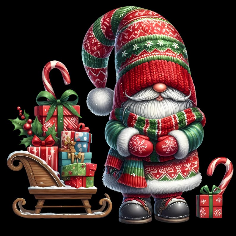 24 Christmas Gnomes in the Holiday Spirit Clipart Pngs for All Your ...