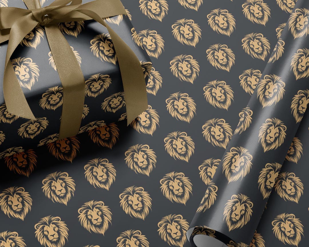 Luxury Lion Wrapping Paper - Charcoal Blue & Gold Gift Wrap for ...