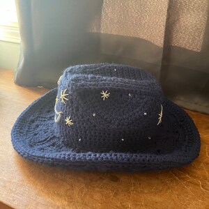 Navy Blue Moon-themed Crochet Cowboy Hat - Etsy