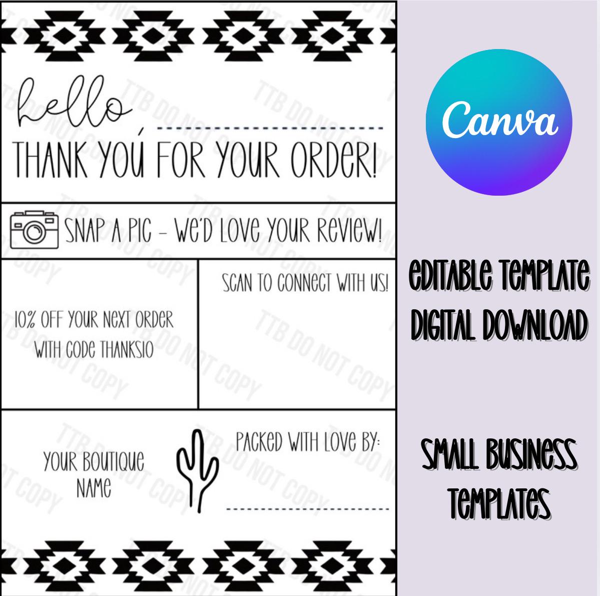 Editable Thermal Label, Western Aztec Thank You Customer Order Package ...