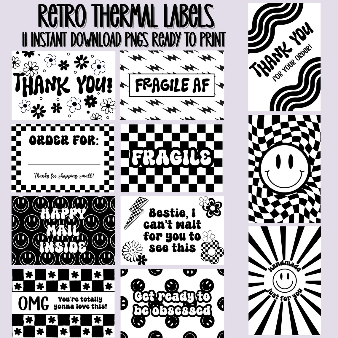 Retro Thermal Label Bundle, Trendy Pngs, Groovy Shipping Inserts for ...