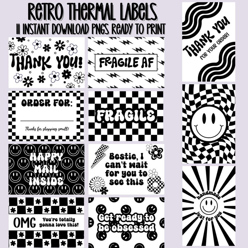 Retro Thermal Label Bundle, Trendy Pngs, Groovy Shipping Inserts for ...