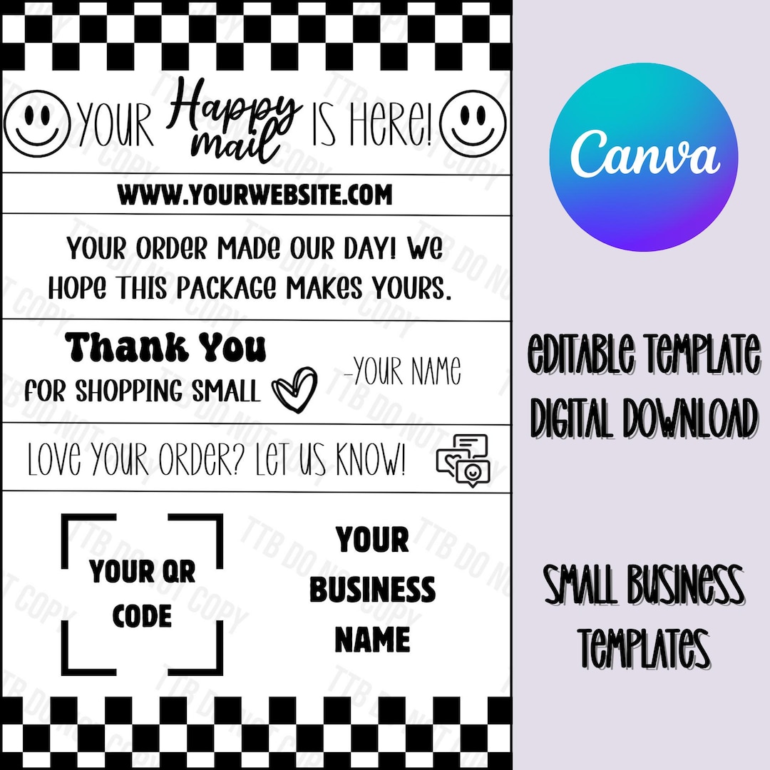 Editable Thermal Label, Trendy Checkered Thank You Customer Order ...