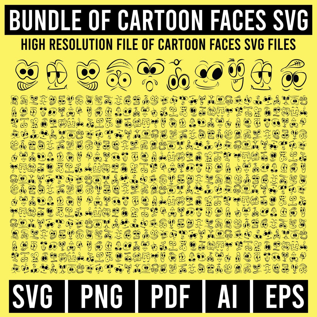 Cartoon Face Svg, Bundle of Cartoon Face Svg, Cartoon Funny Face Svg ...