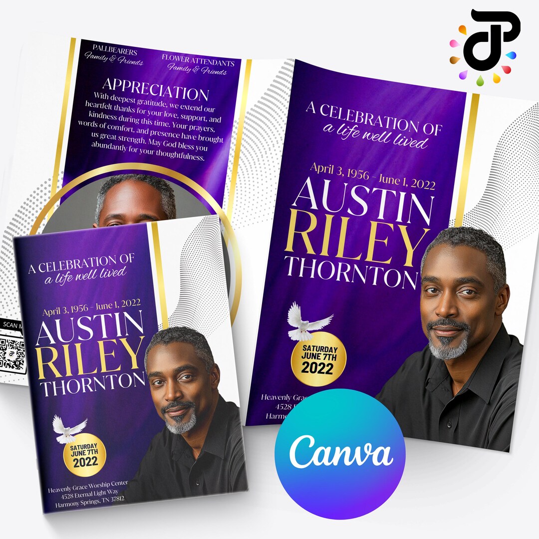 Canva Obituary Template 8.5x11 | Celebration of Life Event Bifold ...