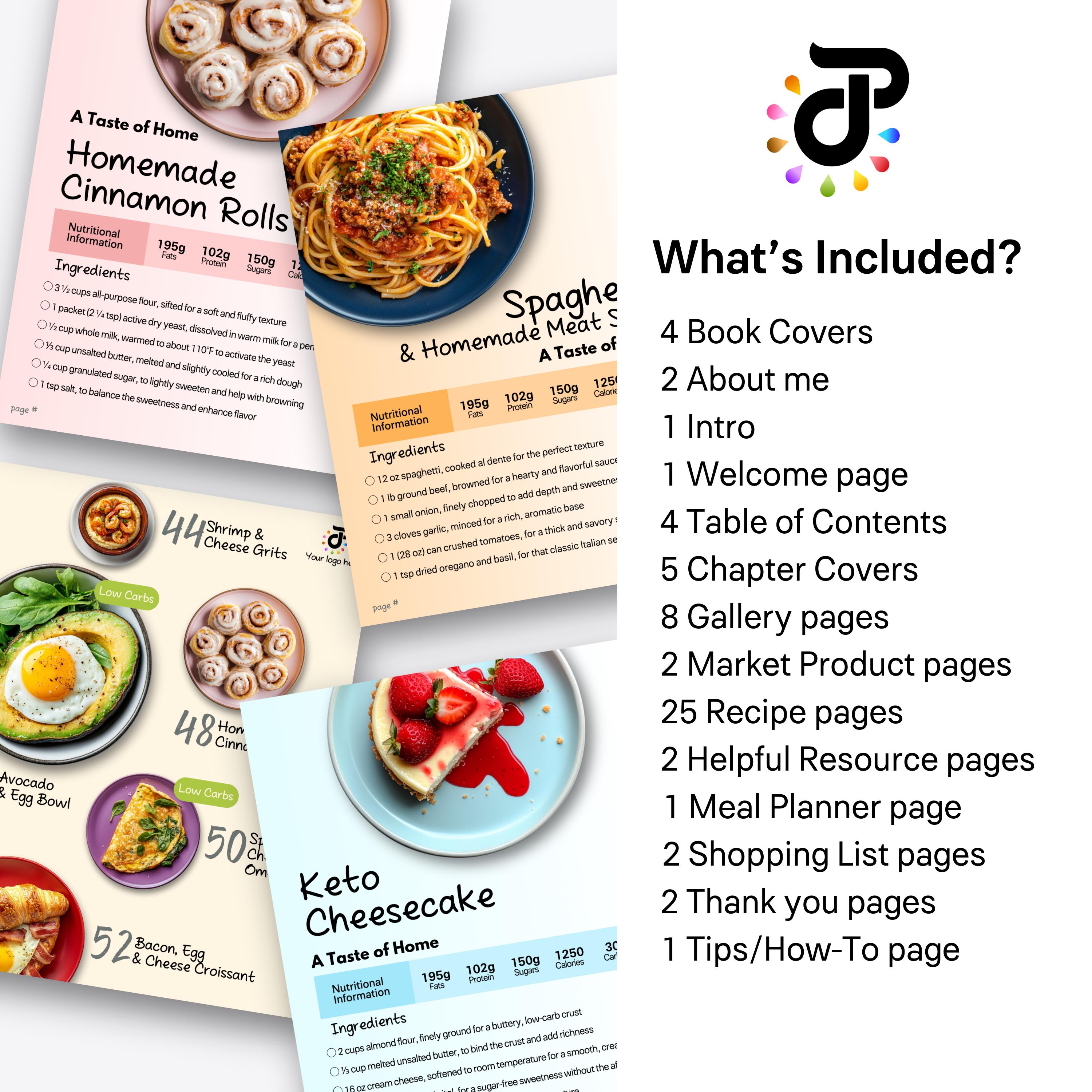 60 Page Editable Colorful Cookbook Recipe Book Canva Template ...
