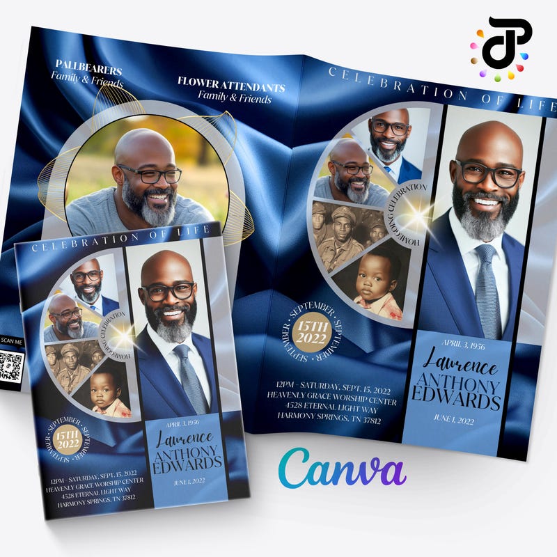 Blue Obituary Template - Etsy