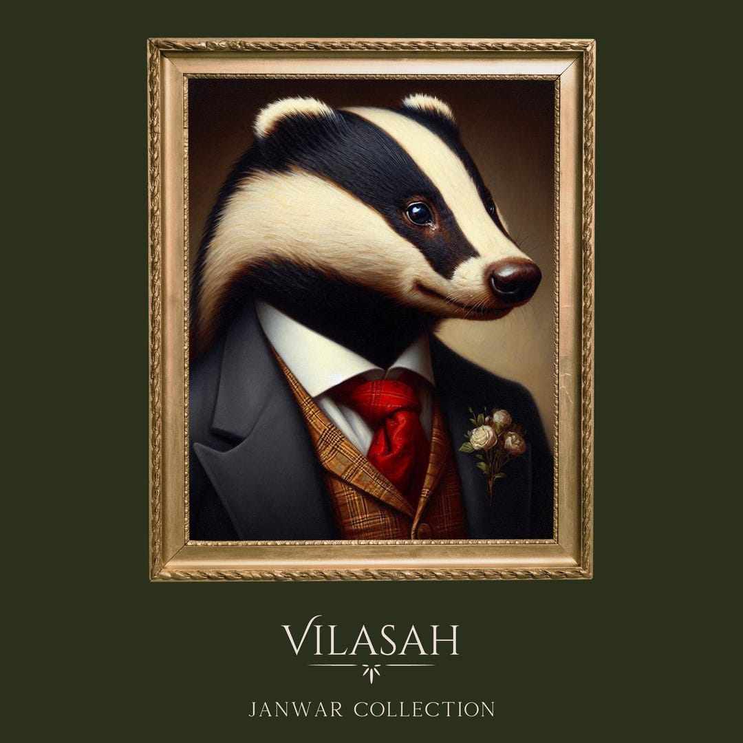 Badger Portrait in Suit, Animal Portrait, Dressed Animal Art, Printable ...