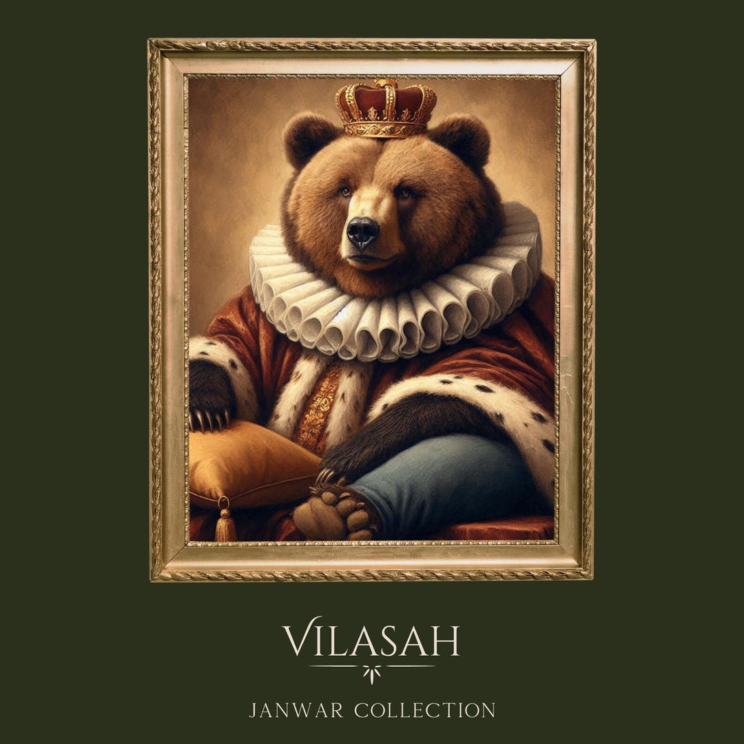 Bear Portrait in Elizabethan Clothing, Animal Art Print, Dressed Animal ...