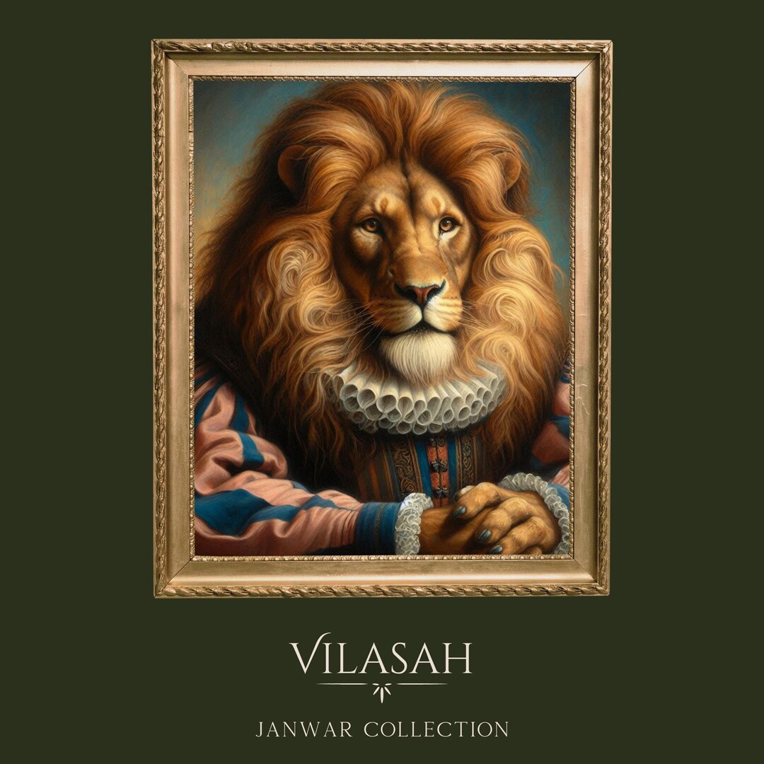 Lion Portrait in Elizabethan Clothing, Animal Art Print, Dressed Animal ...