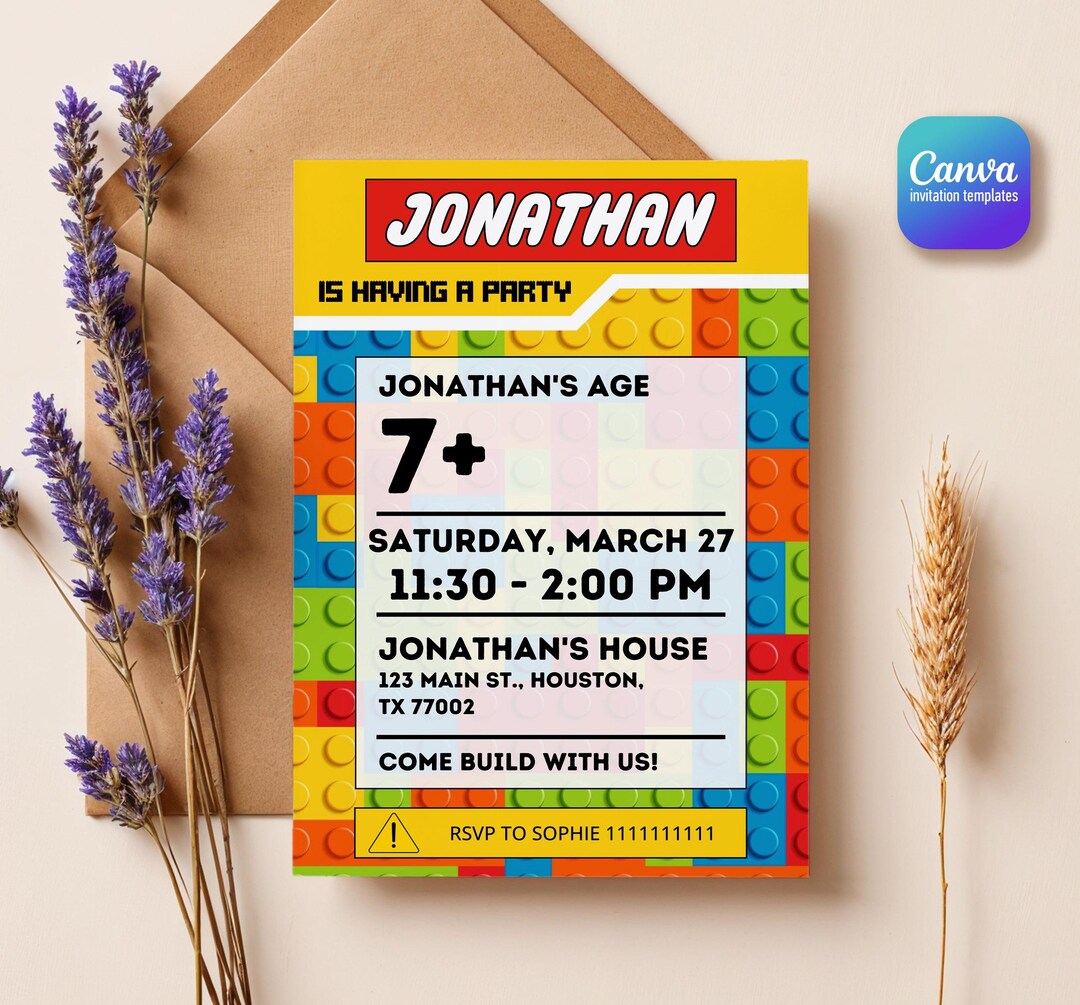 Building Blocks Invitation, Building Blocks Invite, Printable Editable ...