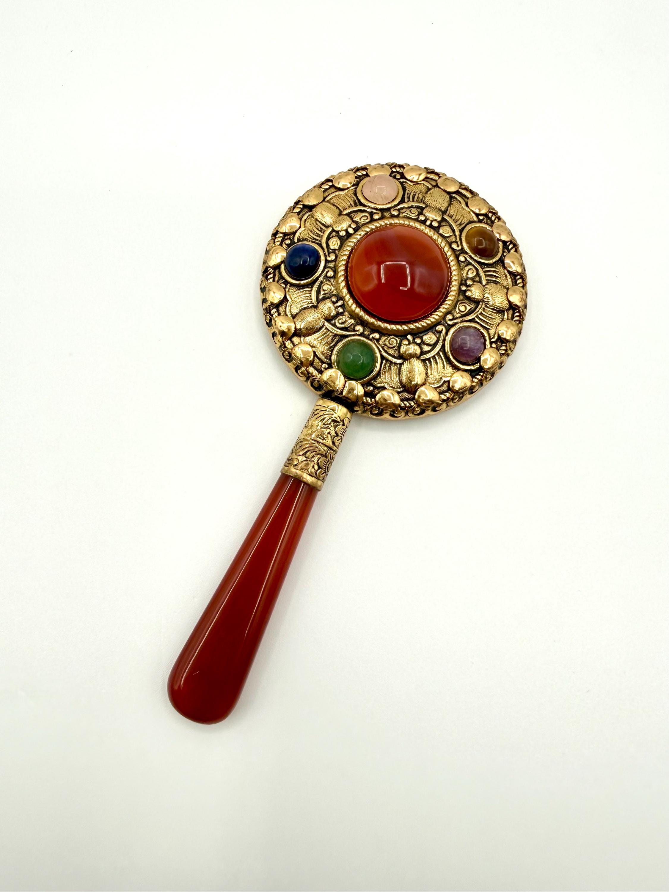 Vintage Bejeweled Ornate Asian Decorative Hand Mirror Made With Semi ...