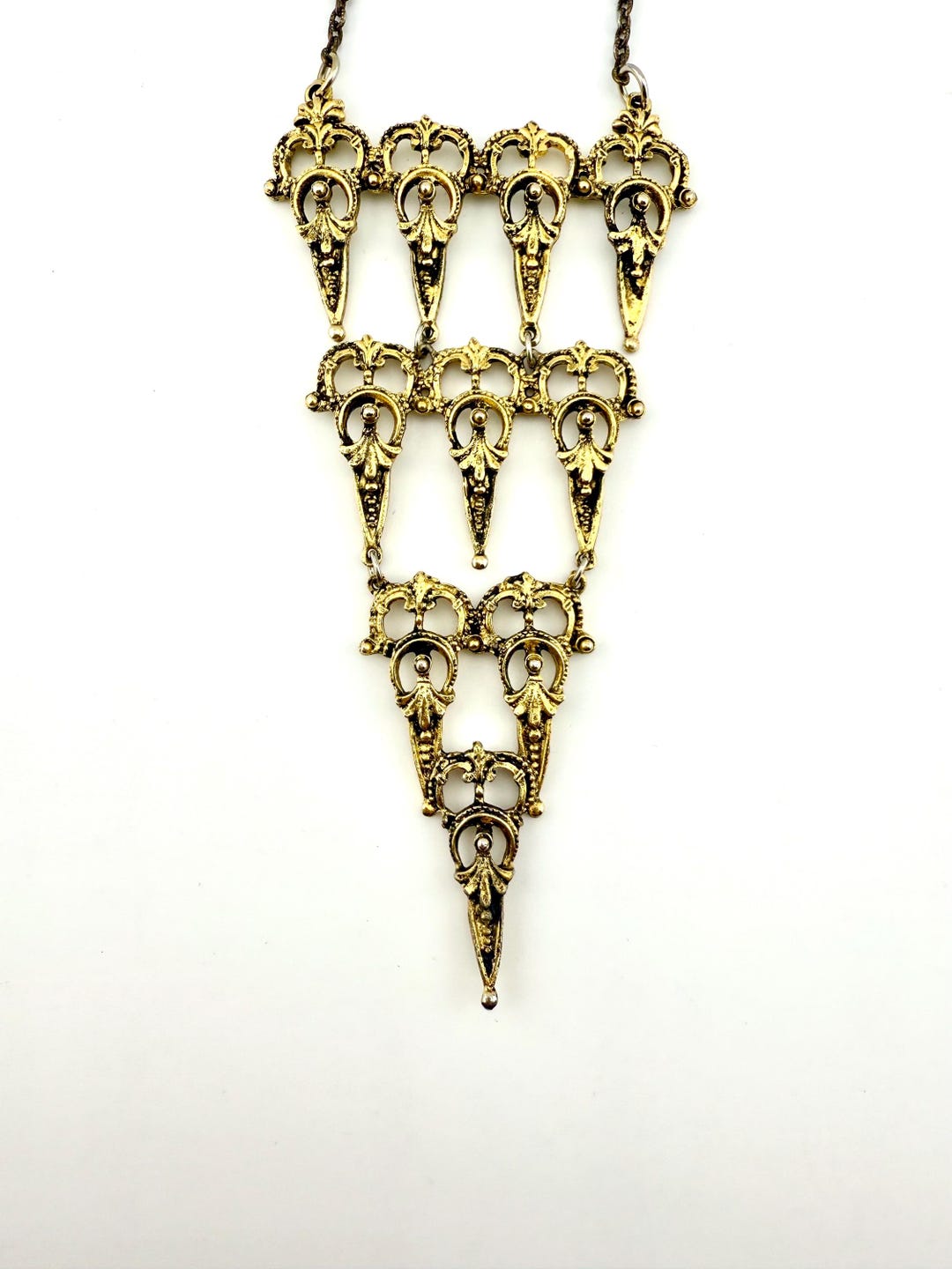 Florenza Style Art Deco Nouveau Tiered Filigree Lattice Antiqued Gold ...