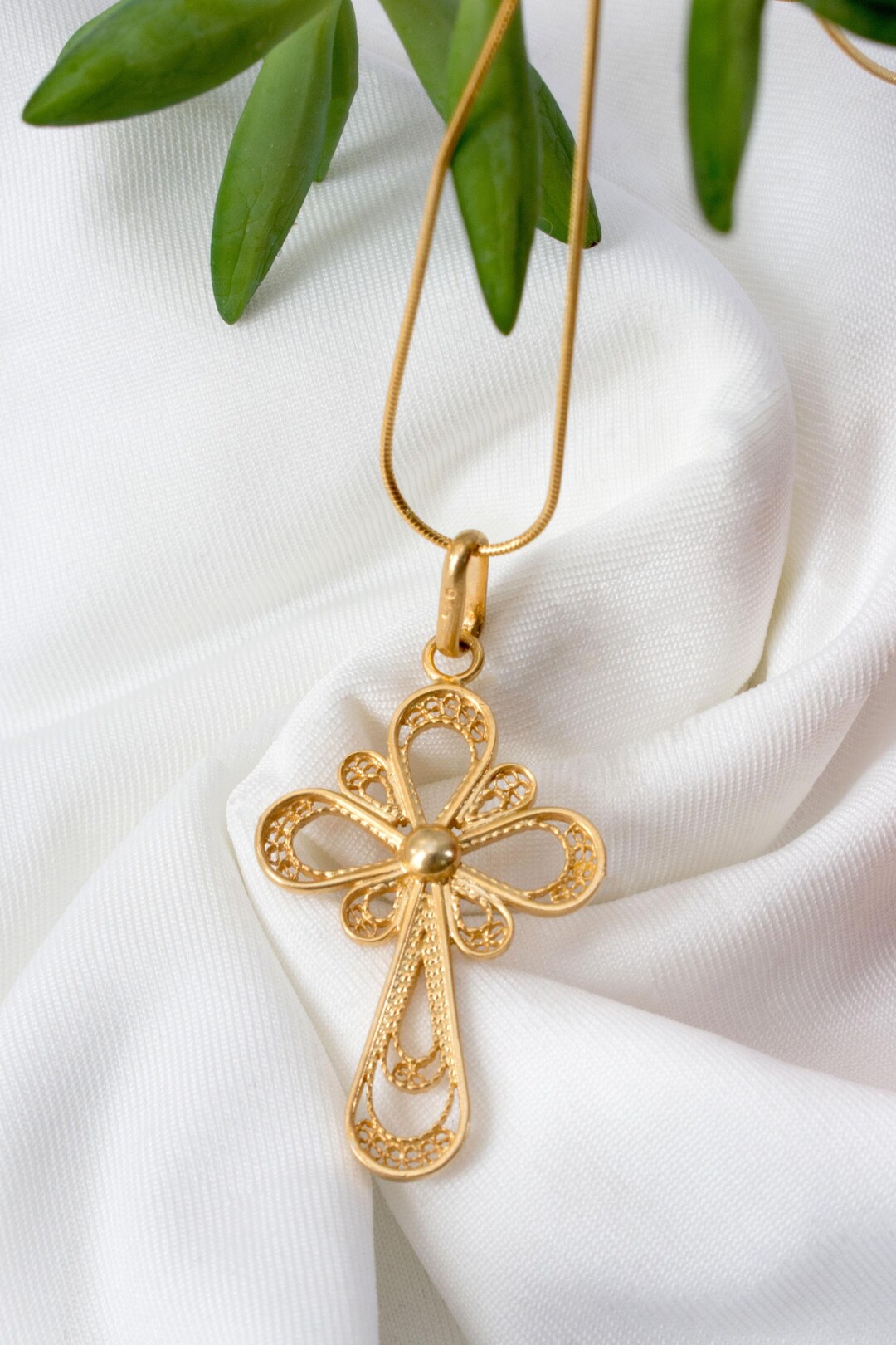 Silver 950 Filigree Openwork Cross Pendant Necklace With 21 K Gold ...