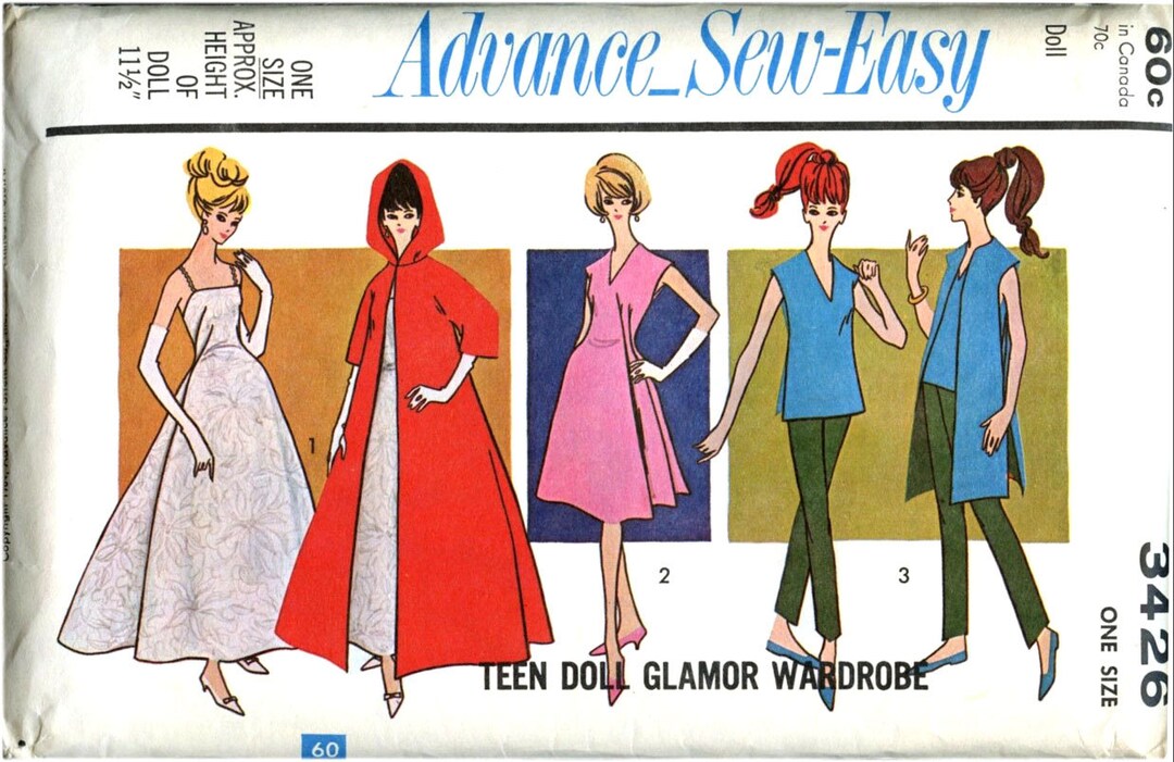 PDF 11.5" Fits Barbie Vintage 1964 Clothes Sewing Pattern 3426 ...