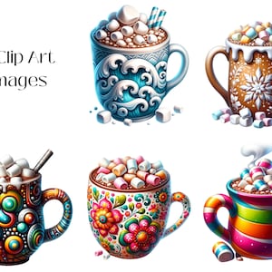 Hot Cocoa Mugs Clipart and Sticker Set Valentine's Day - Etsy