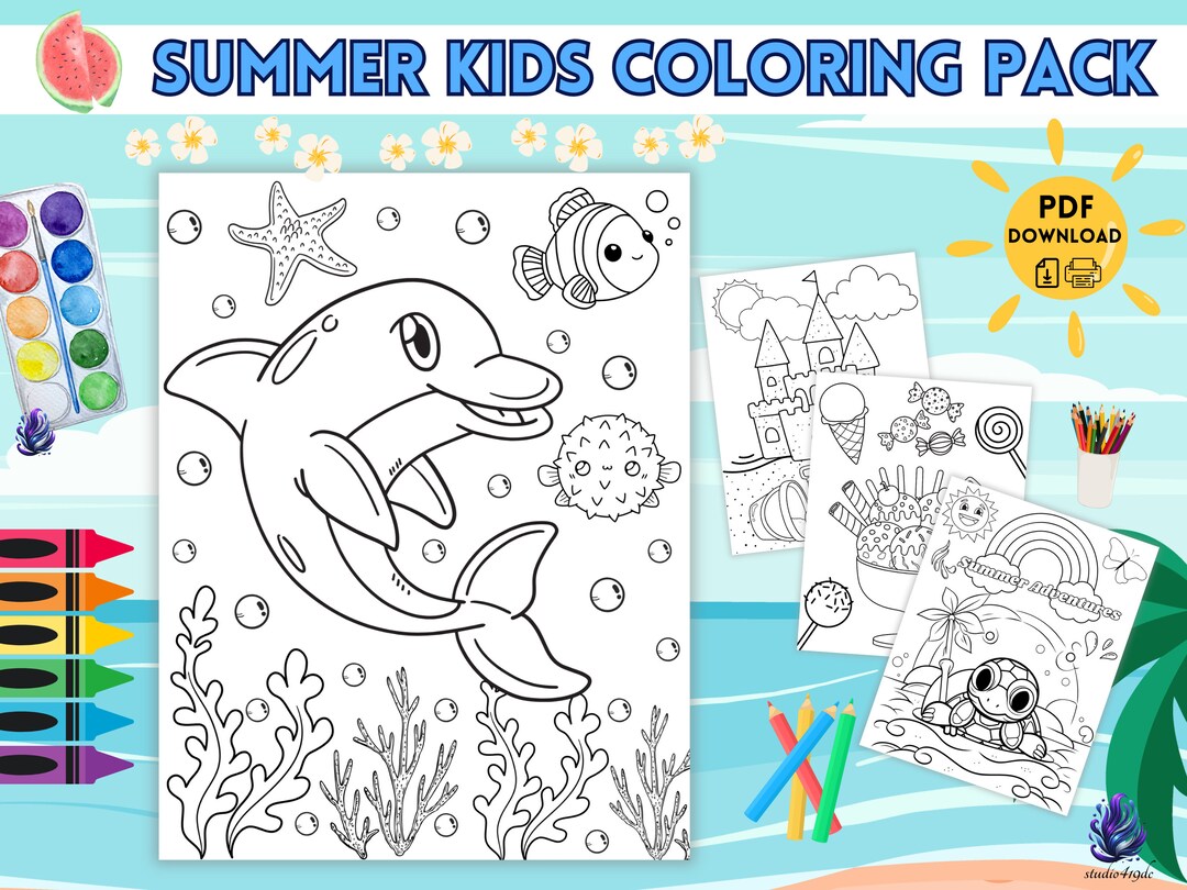 Printable Summer Coloring Book for Kids Fun and Creative Activities - Etsy