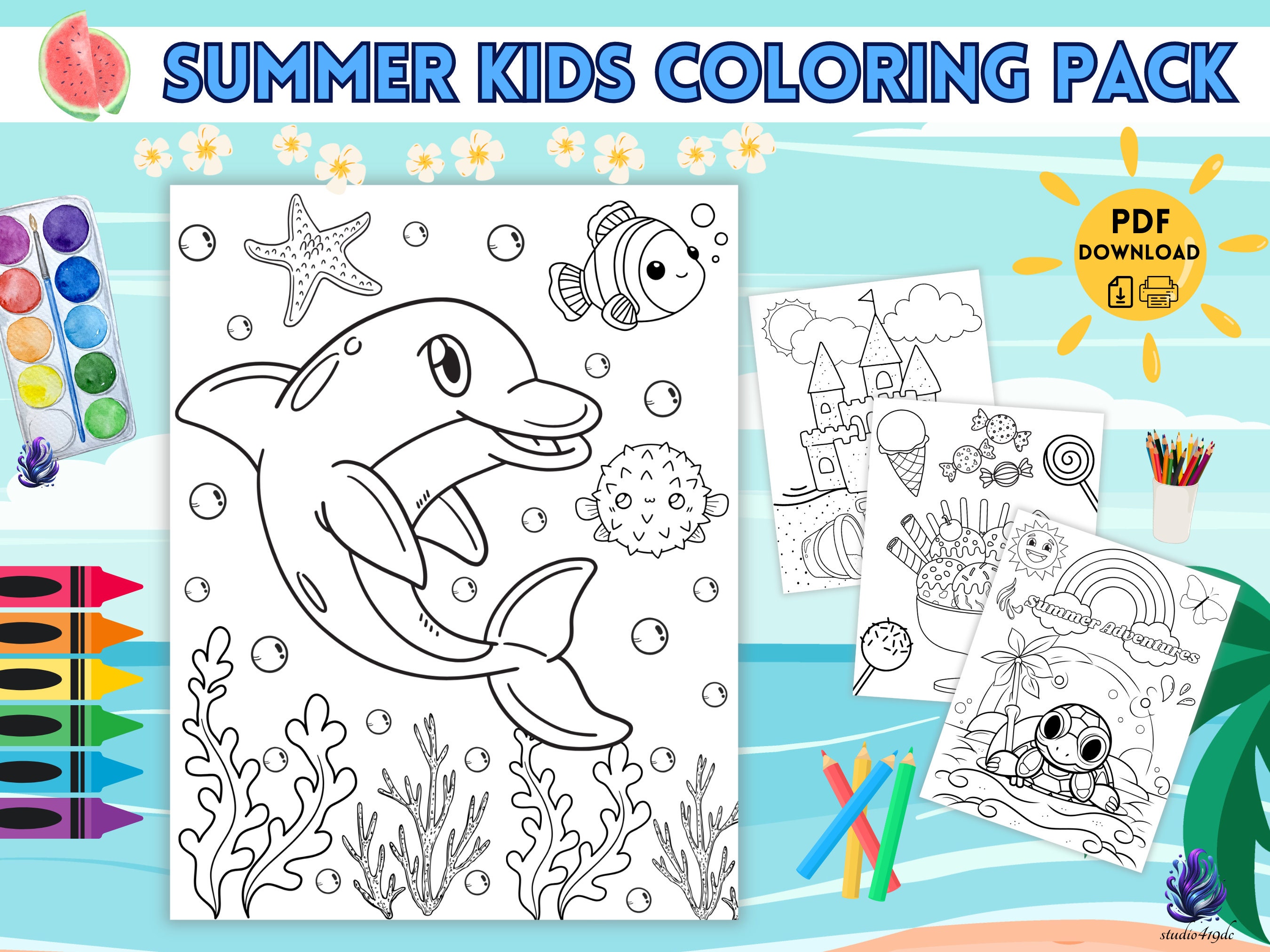Printable Summer Coloring Book for Kids Fun and Creative Activities - Etsy