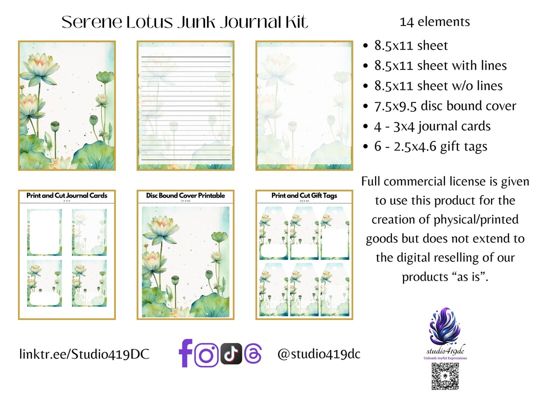 Serene Lotus Flowers Journal Kit L Digital Download L Commercial ...