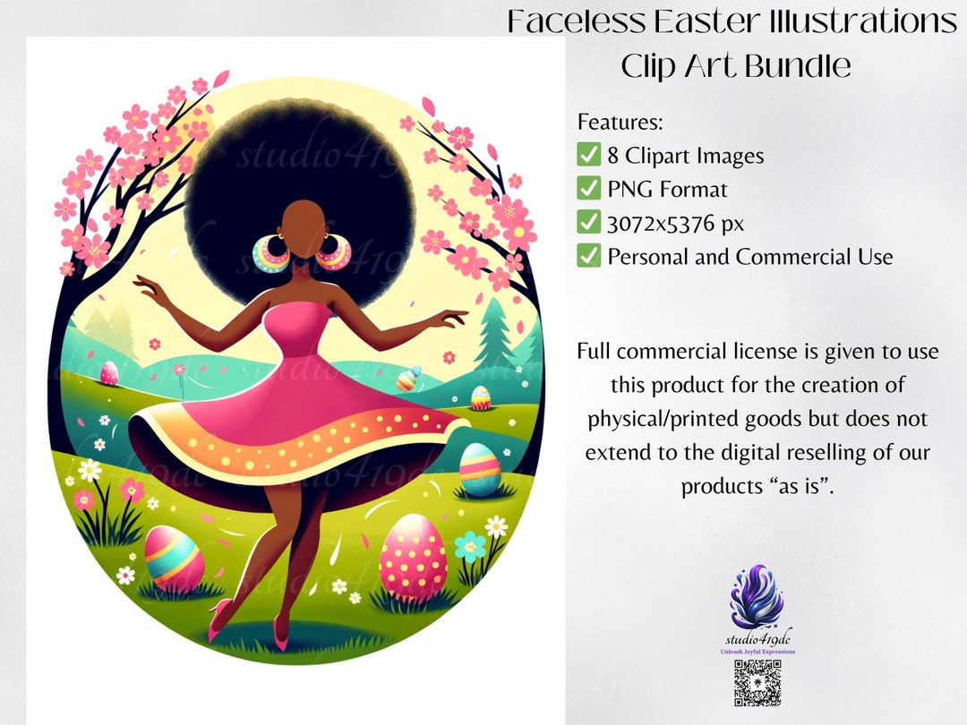 Faceless Easter Illustrations Clip Art Bundle African American Digital ...