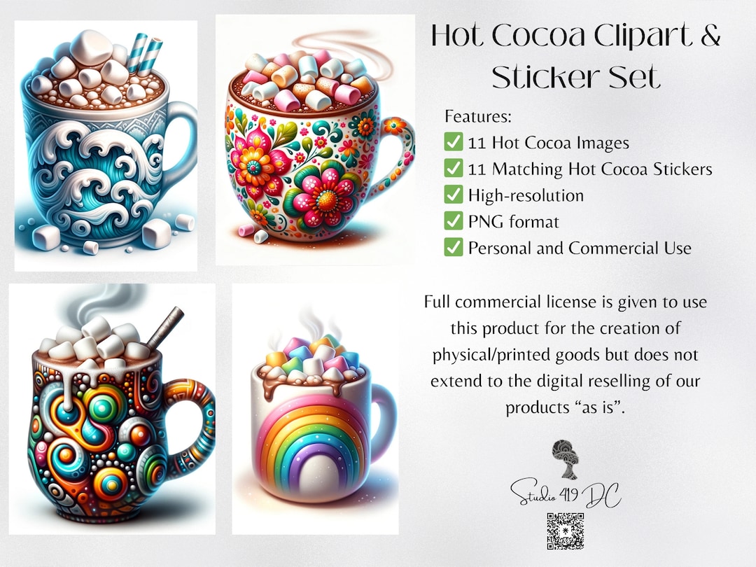 Hot Cocoa Mugs Clipart and Sticker Set Valentine's Day - Etsy