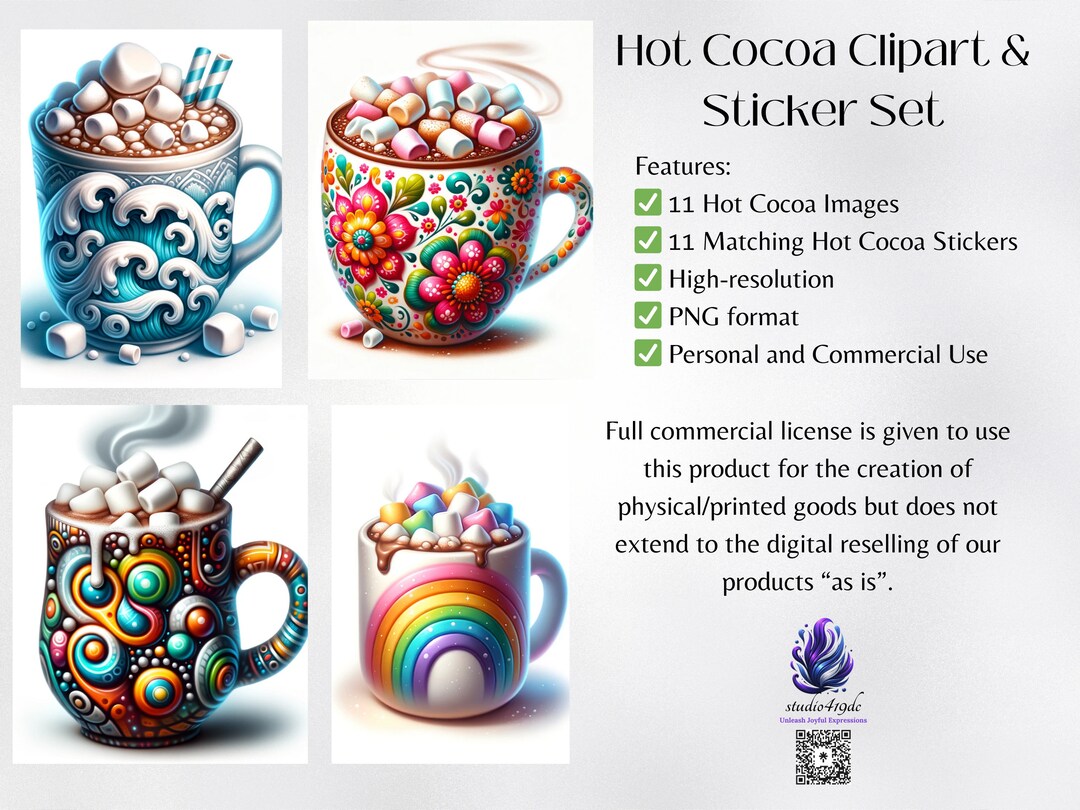 Hot Cocoa Mugs Clipart and Sticker Set Valentine's Day Digital Download ...