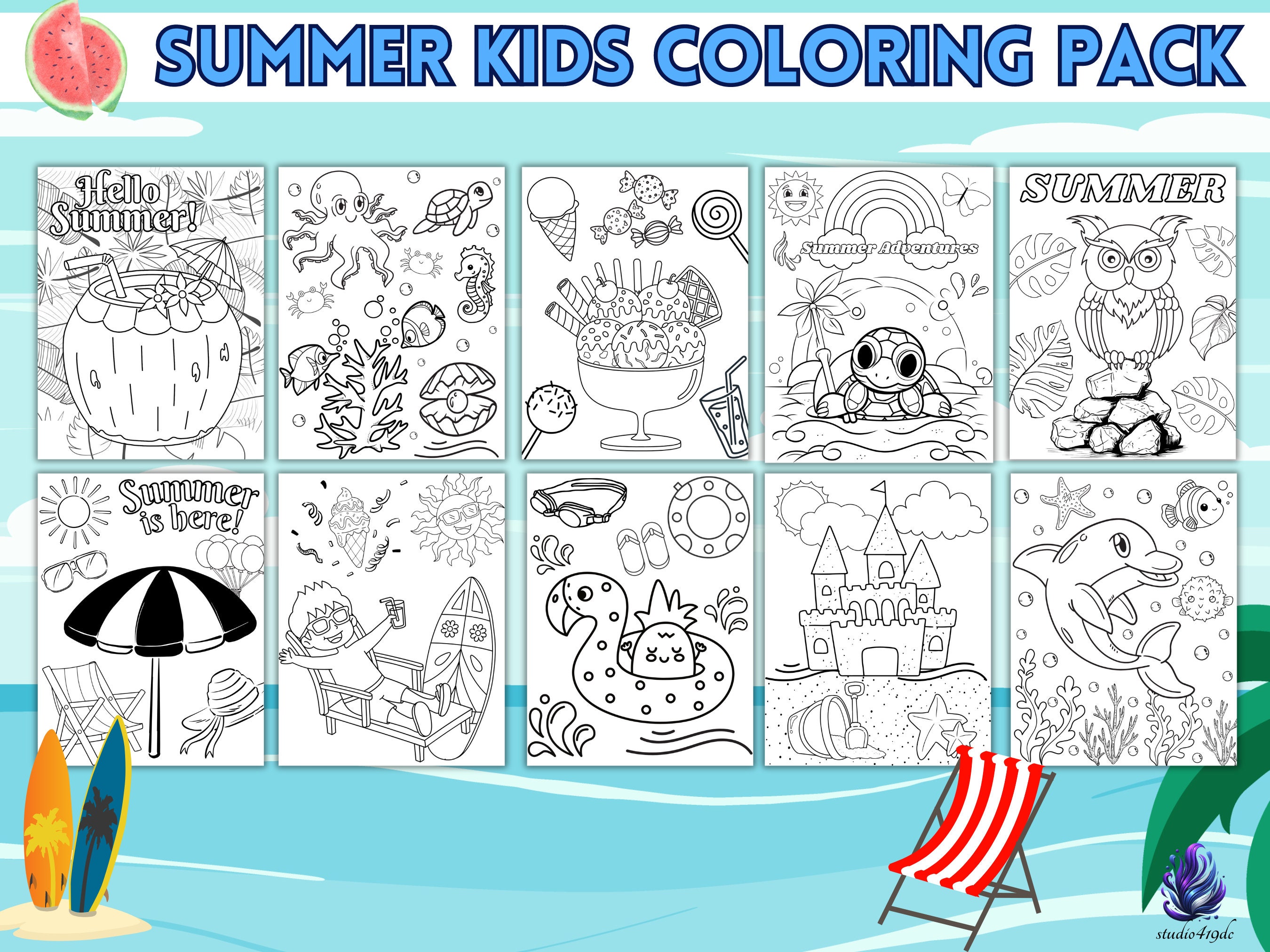 Printable Summer Coloring Book for Kids Fun and Creative Activities - Etsy