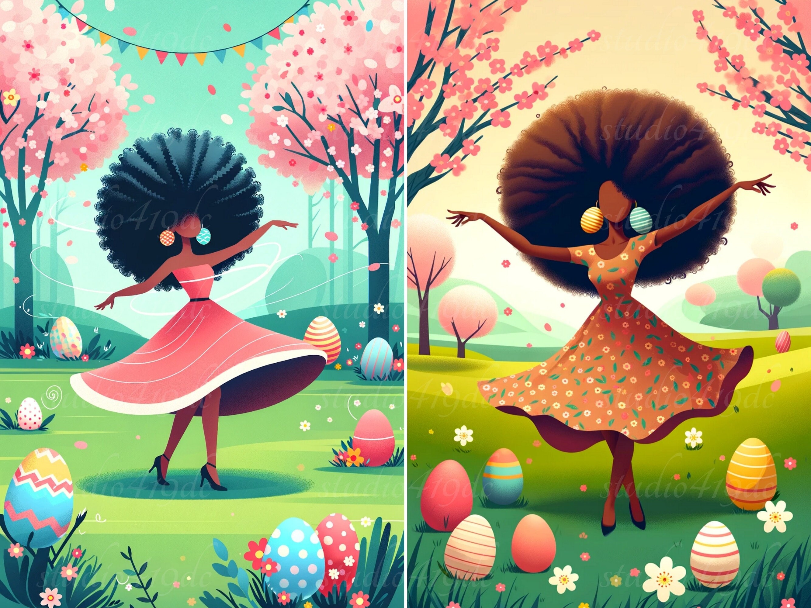 Faceless Easter Illustrations Clip Art Bundle African American Digital ...