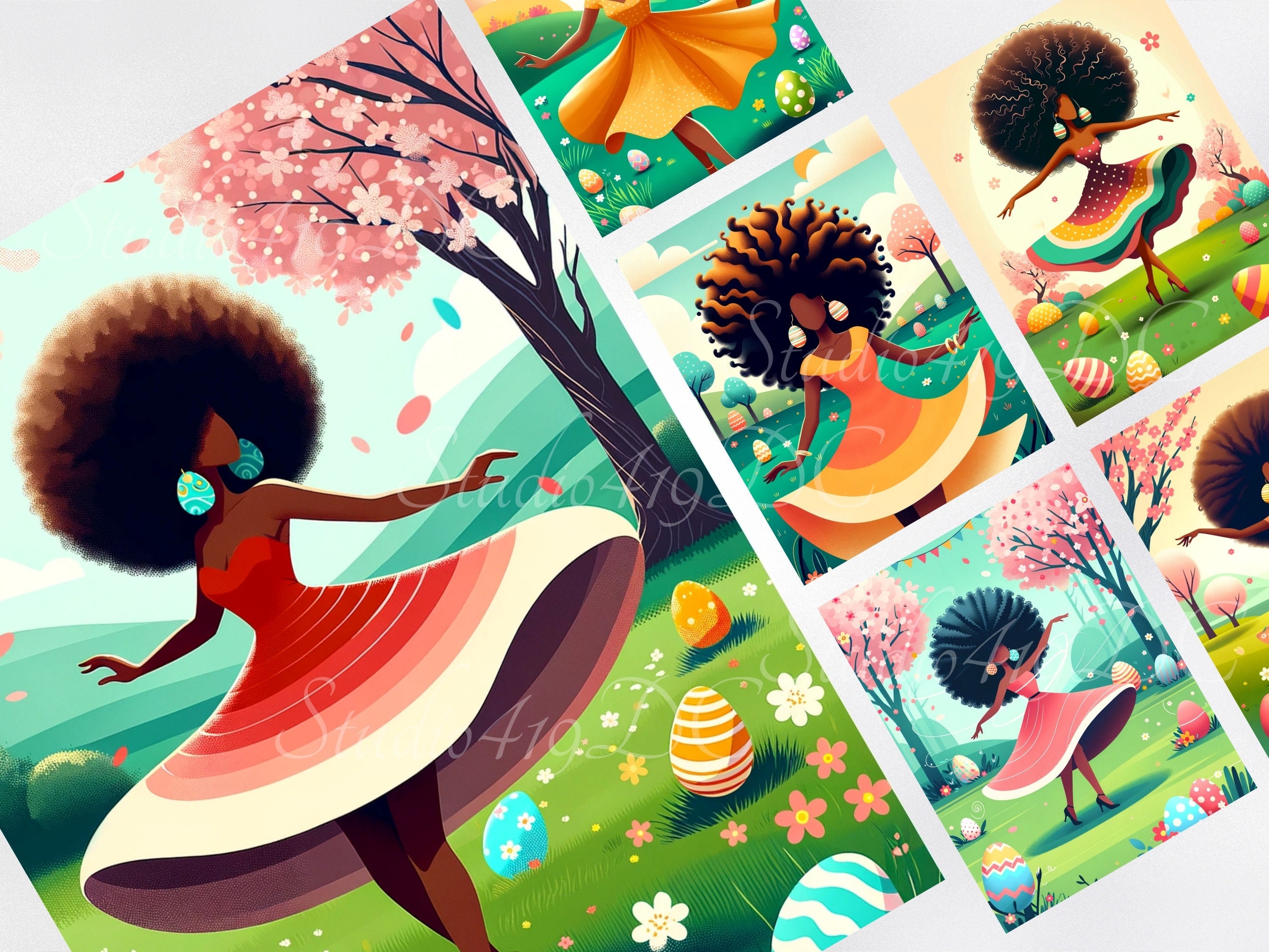 Faceless Easter Illustrations Clip Art Bundle African American Digital ...