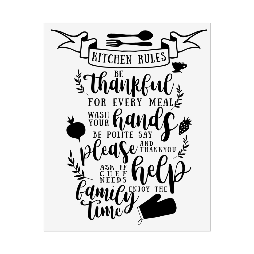 Kitchen Rules Poster, Home Decor Wall Art, House Rules Sign, Family ...