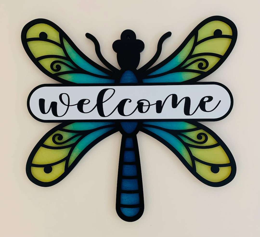 Dragonfly Welcome Sign, Layered Wood Sign, Dragonfly Sign, Door Hanger ...
