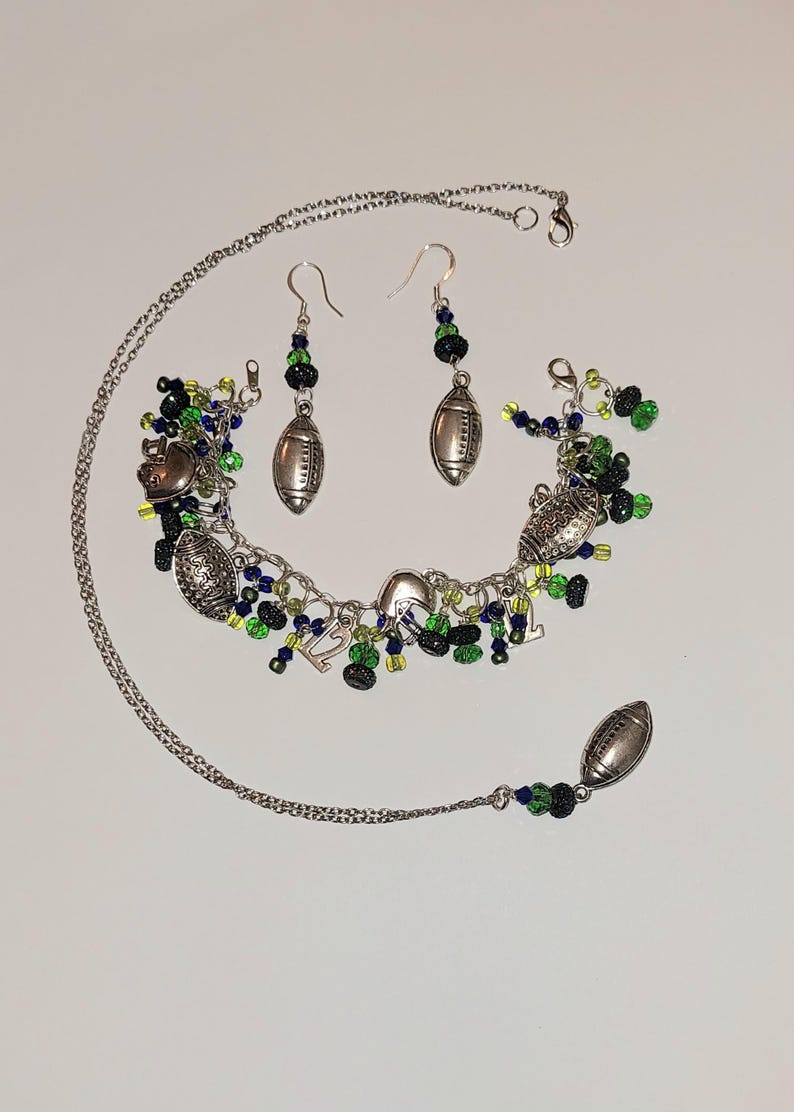 Seattle Seahawk Inspired Bracelet. Earrings and Necklace Set - Etsy