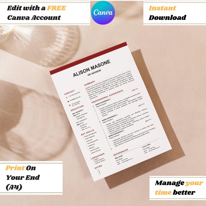 ATS Friendly Resume Template , Canva , ATS Resume, ATS Cv Resume ...