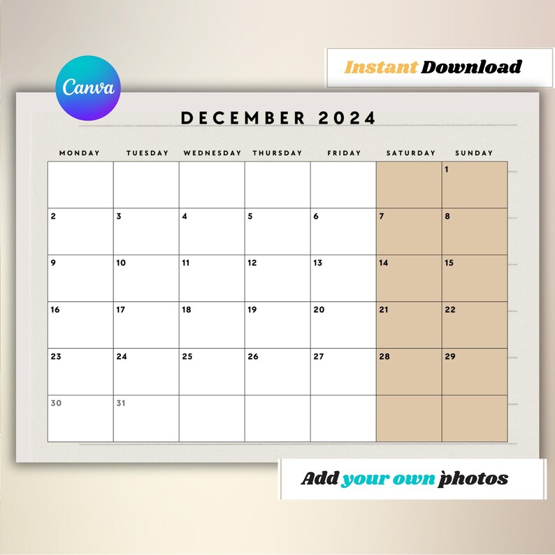 Editable December Calendar Template Fully Editable for Free in Canva ...